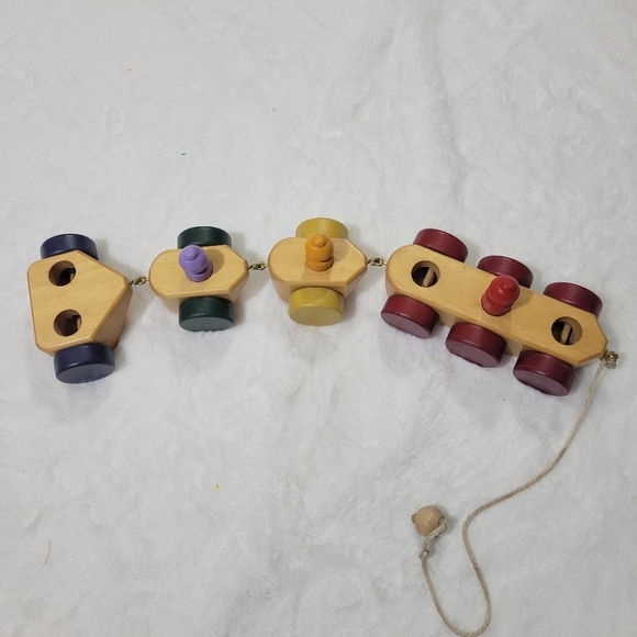 Toys | Vintage Montessori Wooden Pull String Train Set With 3 Peg ...